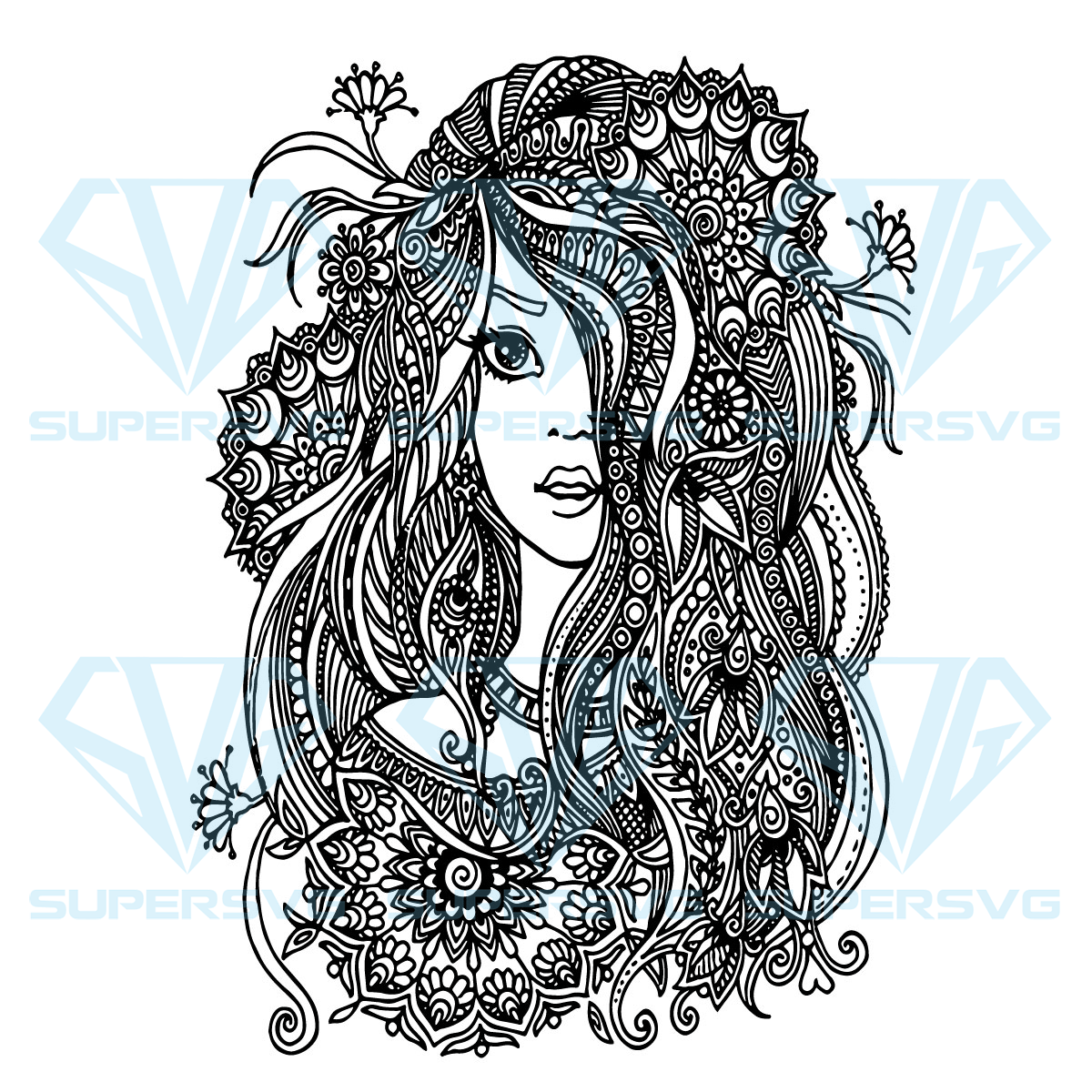 Girl Mandala Cricut Svg Files, Flower Girl SVG, Zentangle SVG