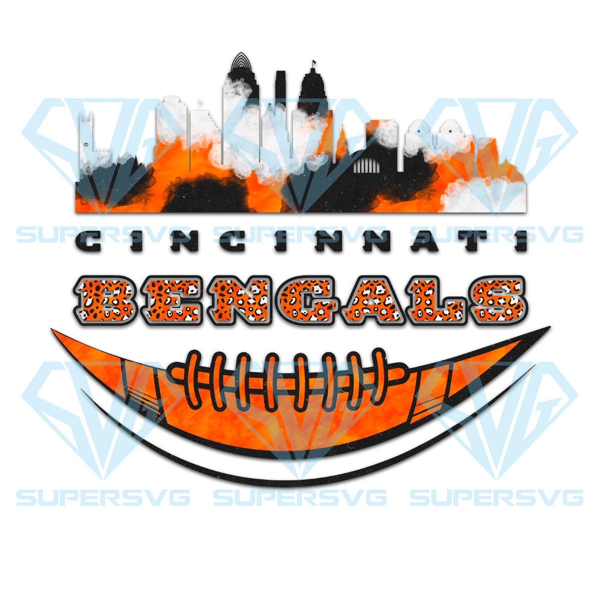 Skyline Cincinnati Bengals Team Football Design PNG Sublimation