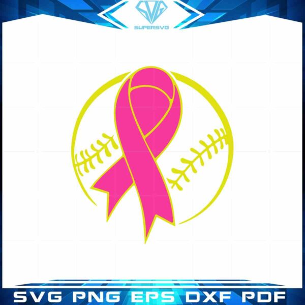 Cancer Ribbon Softball SVG Pink Breast Cancer Month Cutting File