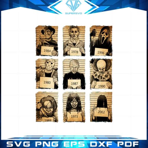 Horror Mugshot Horror Movie Characters PNG Sublimation Designs