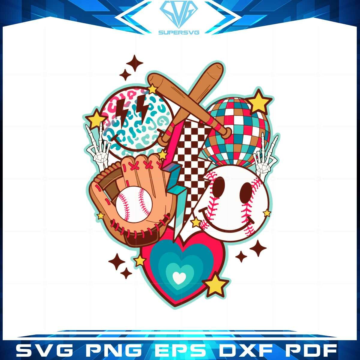 Retro Baseball Smiley Face Baseball Vibe SVG Cutting Files