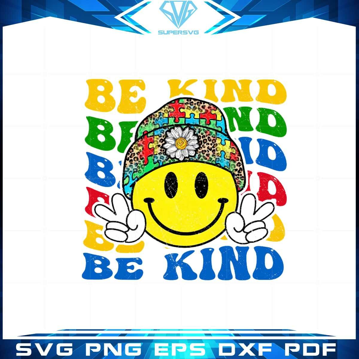 Grovy Be Kind Autism Smiley Face PNG Sublimation Designs