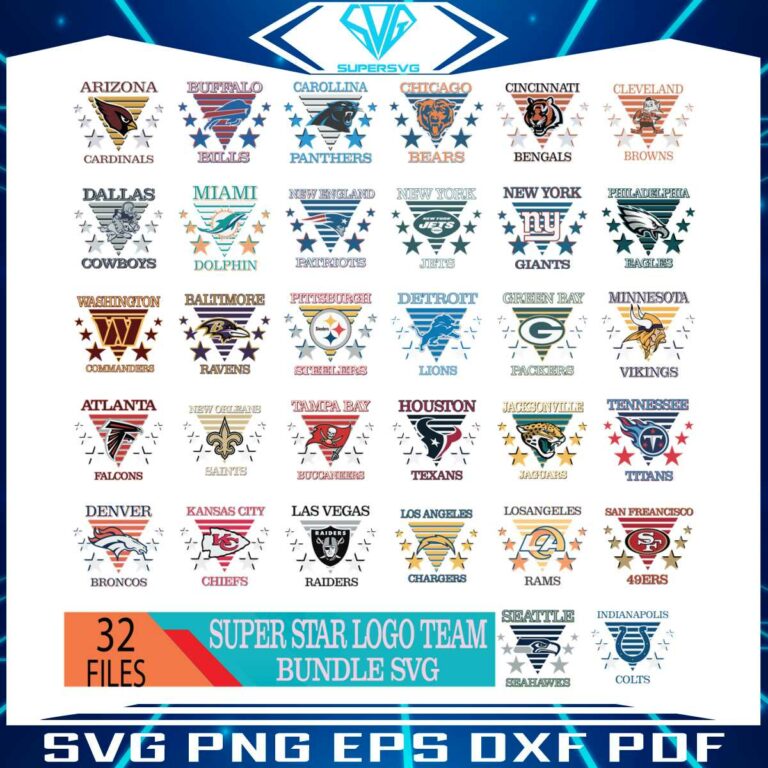 32 NFL Super Star Logo Team SVG Bundle Cutting Files